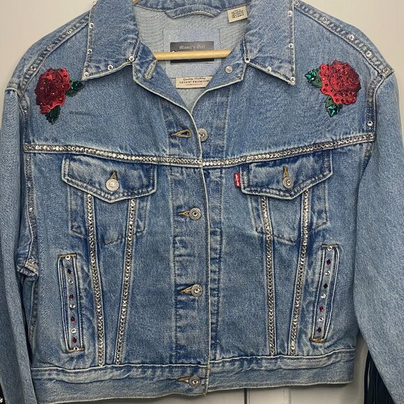 Jackets & Coats | M Custom Denim Jacket Rhinestone American Western ...
